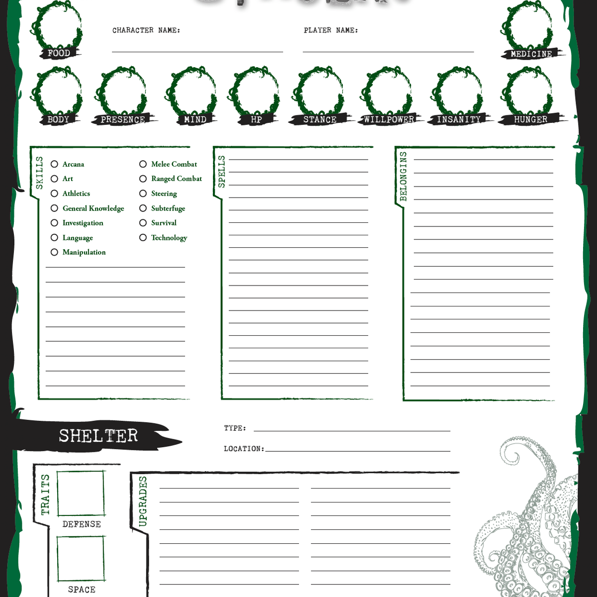 The Legacy of Cthulhu - Character Sheet's Pad – Mind's Vision