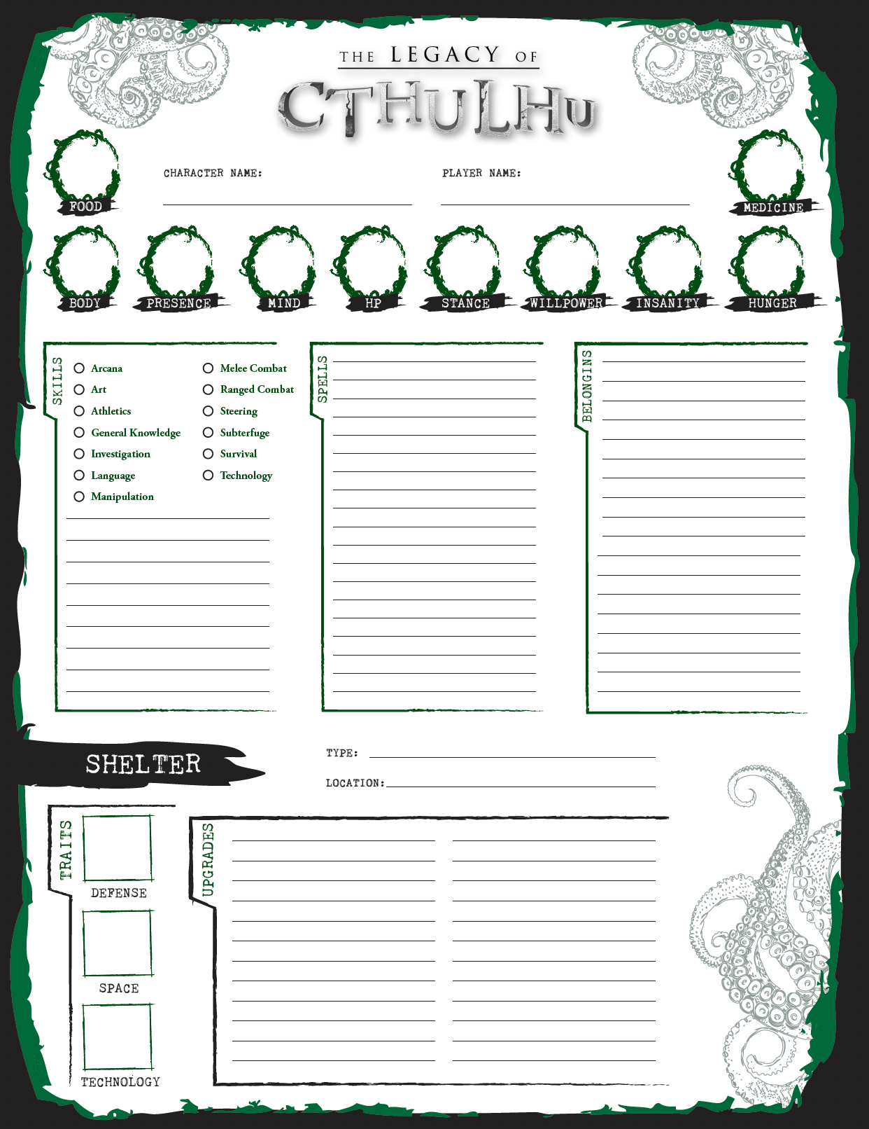 The Legacy of Cthulhu - Character Sheet's Pad – Mind's Vision